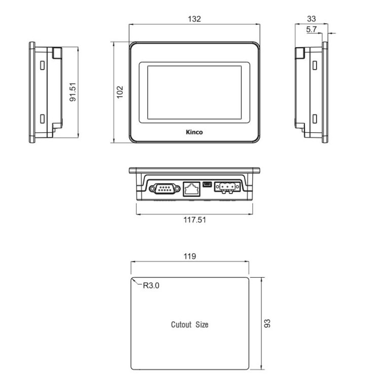 Kinco 4" Widescreen HMI-Touchpanel MT4230TE mit Ethernet
