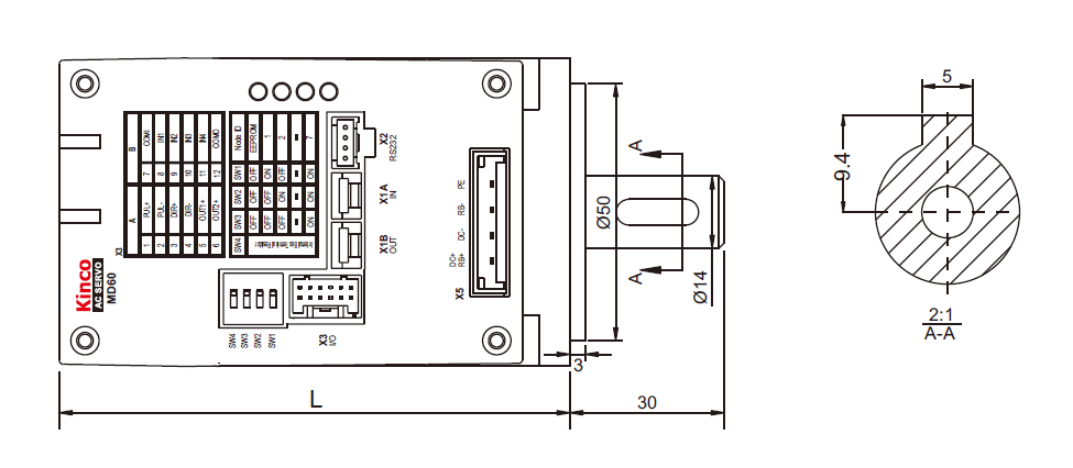 Integrated servo axis 200 W low voltage 24 VDC - 70 VDC Kinco MD60 with ...
